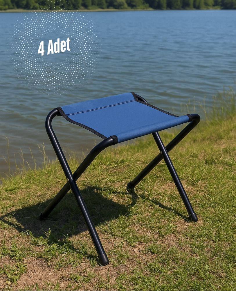 Metal Katlanır Balıkçı Taburesi Kalın Profilli Kamp Taburesi 4 Adet